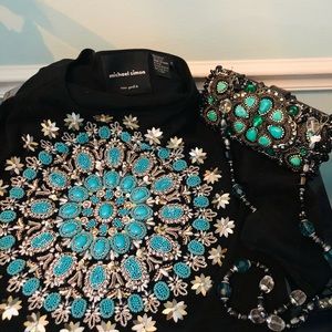 Michael Simon | Sweaters | Michael Simon Turquoise Beaded Rare Sweater ...